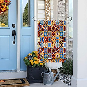 Double-sided garden flag Mexican Talavera Ceramic Tile Pattern Outdoor Flag Garden Flag Yard Outdoor Decoration （12×18in）.