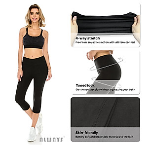 ALWAYS Women High Waisted Capri Leggings - Premium Buttery Soft Stretch Solid Basic Yoga Workout Pants Red Plus