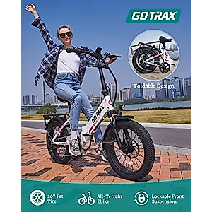 Gotrax R2 20" Folding Electric Bike with 55 Miles (Pedal-assist1) by 48V Battery, 20Mph Power by 500W, LCD Display and 5 Pedal-Assist Levels, 7-Speed & Front Shock Absorber for Off-Road Bicycle White