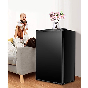 Safeplus Mini Dorm Compact Refrigerator, 3.2 Cu.Ft Compact Refrigerator Under Counter Refrigerator with Small Freezer Removable Glass Shelves - Drinks Food Beer Storage for Office Dorm or Apartment