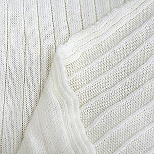 TEALP Pom Pom Blanket White Cotton Knitted Throw Blanket with Pom Poms (Cream White, 40''x60'')