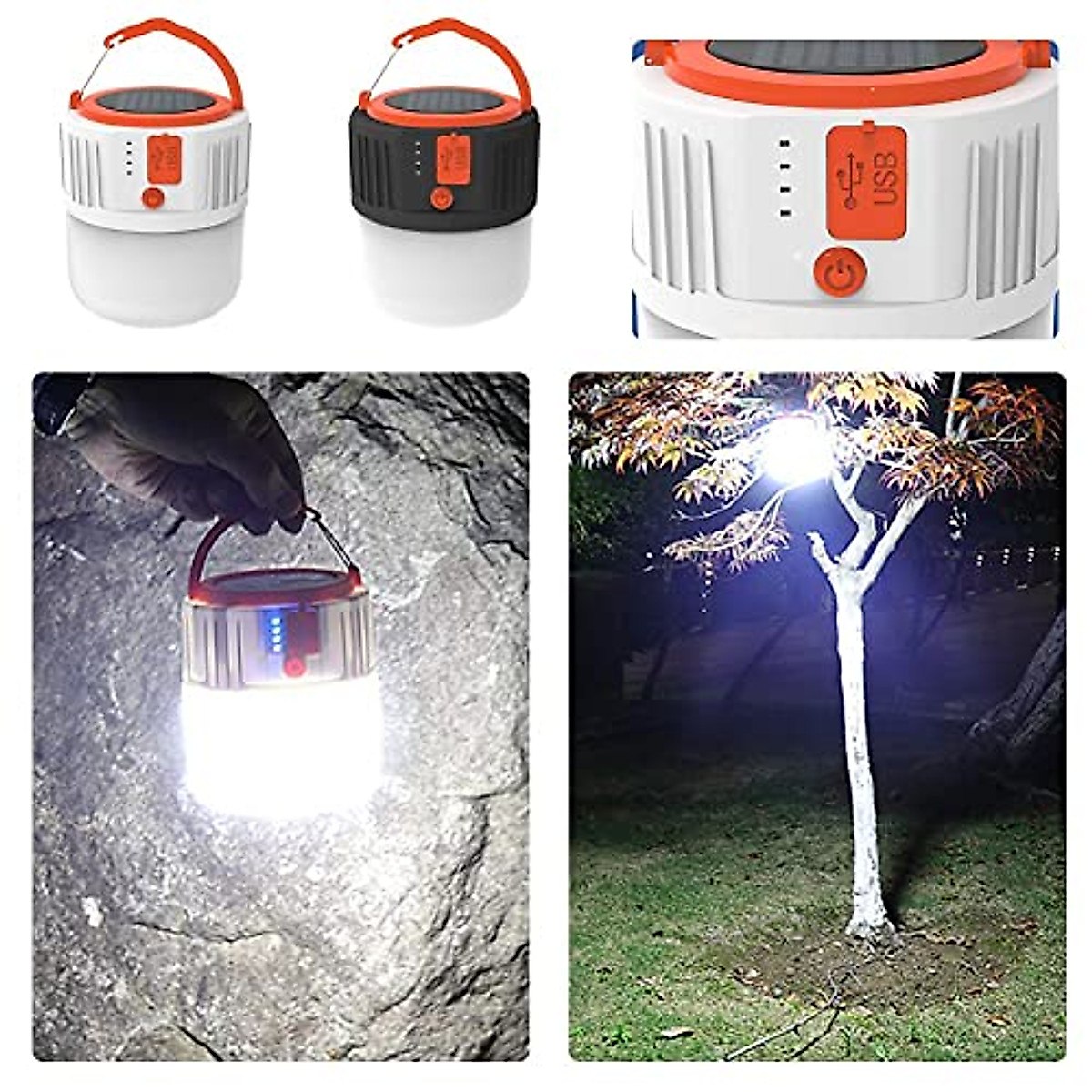 Solar Led Camping Light Waterproof USB Rechargeable Tent Lamp Portable Hanging Saving I0v0 Lights Bulb for Outdoor Cam Emergency