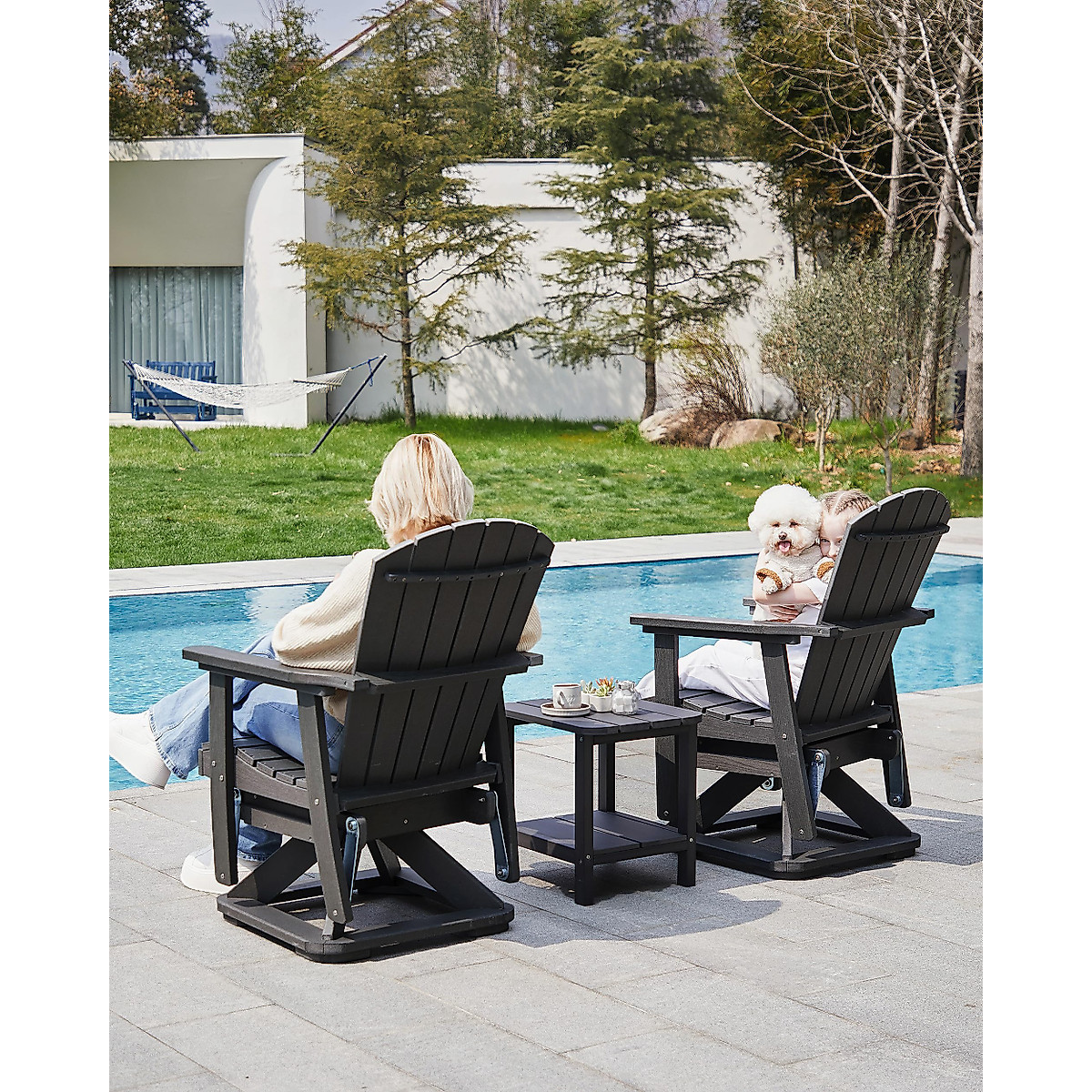 SERWALL Adirondack Swivel Glider Chair, HDPE Swivel Glider Set of 2 for Outdoor, All-Weather Glider Chair for Porch, Balcony, Midnight Black