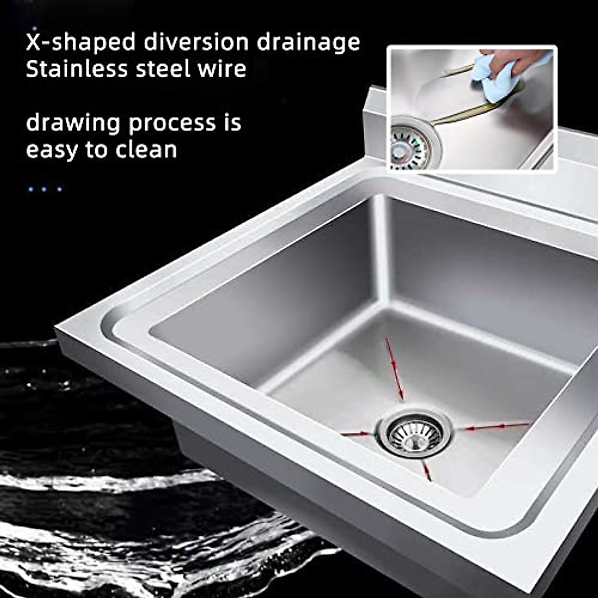 Handmade Sink 304 Stainless Steel Kitchen Sink Hand Made 1 Compartment Capacity Huge Tub Sink for Farmhouse Cafe Shop