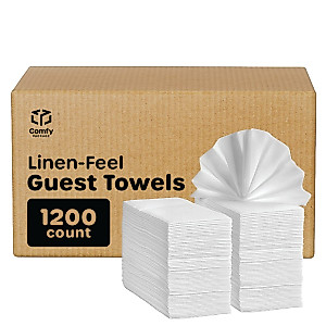Comfy Package [Case of 1,200-8.5” x 4” Folded] Linen-Feel Guest Towels - Disposable Cloth Dinner Napkins, Linen Hand Towels for Bathroom, Wedding Napkins (12” x 17 Unfolded)