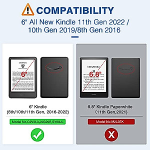 MoKo Case Fits All-New 6" Kindle (11th Generation, 2022 Release)/ Kindle (10th Gen,2019)/Kindle (8th Gen, 2016), Ultra Lightweight PU Shell Cover with Auto Wake/Sleep for Kindle 2022, Flowers