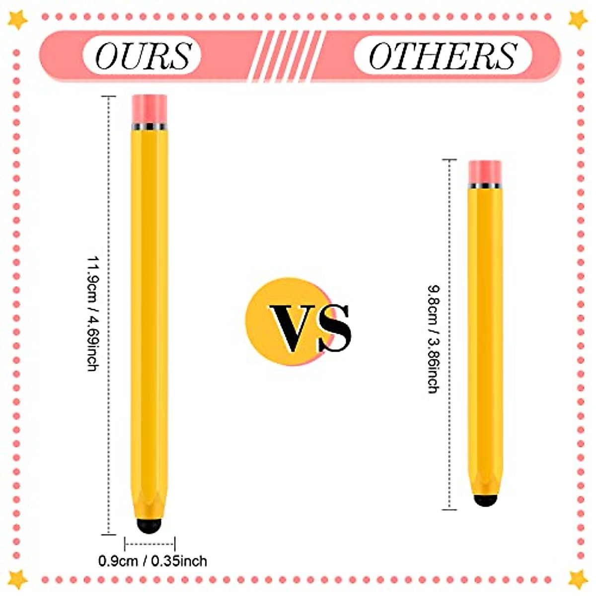 Konohan 12 Pcs Kids Stylus Pens for Touch Screens Hexagon Pencil Shaped Stylus Crayon Stylus Pen for Children Youth Girls Boys Compatible with iPhone Android Edition Tablet Universal Devices (Yellow)