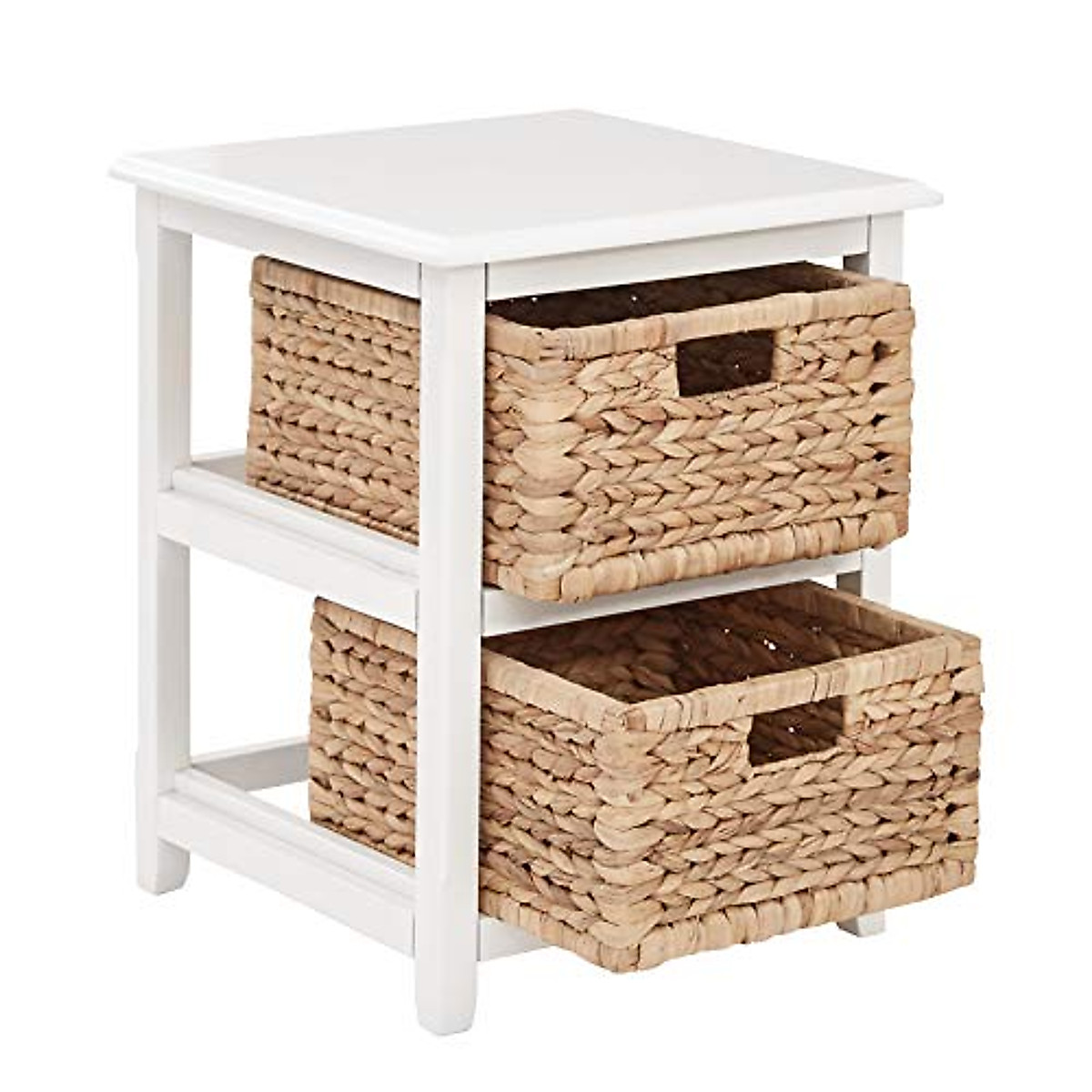 OSP Home Furnishings Seabrook 2-Tier Storage Unit with Natural Baskets, White Finish