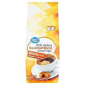 Great Value 100% Arabica Breakfast Blend Medium Ground Coffee - 12 oz. (Pack of 2)