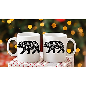 Grandma Bear Grandpa Bear - 11oz Best Grandma Grandpa Ever Grandparent Grandfather Grandmother Idea Couple Mugs Anniversary Coffee and Tea Cups Set Grandmother Grandfather, Grandchildren Son Daughter