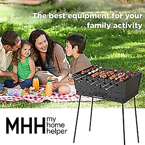 Charcoal Grill for 8 Skewers - Portable Barbecue 16.9"×11.8"×23.6" Kabob Camp Grills - Foldable Metal Mangal - Kebab Shish - BBQ for EDC Picnic Outdoor Cooking Camping Hiking