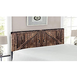 Ambesonne Rustic Headboard, Wooden Barn Door in Stone Farmhouse Image Vintage Desgin Rural Art Architecture Print, Upholstered Decorative Metal Bed Headboard with Memory Foam, Queen Size, Brown
