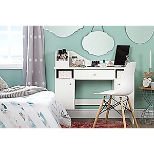 South Shore Make-up Dressing Table with 2 Doors and Storage Baskets, Pure White