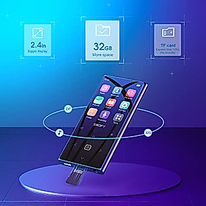 32GB Mp3 Player with Bluetooth 5.0, SWOFY Portable Digital Lossless HiFi Audio Music Player with HD Speaker, 2.4 in Curved Screen, FM Radio, Voice Recording, Ideal for Sports, Supports up to 128GB