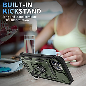 PASNEW for iPhone 13 Pro Max Case Military,Camera Cover Slide & Magnetic Ring Kickstand,Multi-Layer Rugged Heavy Duty Full Body Shockproo Hard Shell 13Promax,Army Green