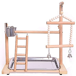 QBLEEV Bird Playground Birdcage Playstand Parrot Play Gym Parakeet Cage Decor Budgie Perch Stand with Feeder Seed Cups Ladder Hanging Swing Chew Toys Conure Macaw Cockatiel Finch Small Animals