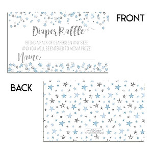 Amanda Creation Blue & Silver Twinkle Little Star Diaper Raffle Tickets for Boy Baby Showers, 20 2" X 3” Double Sided Inserts, Bring a Pack of Diapers to Win Favors & Prizes!