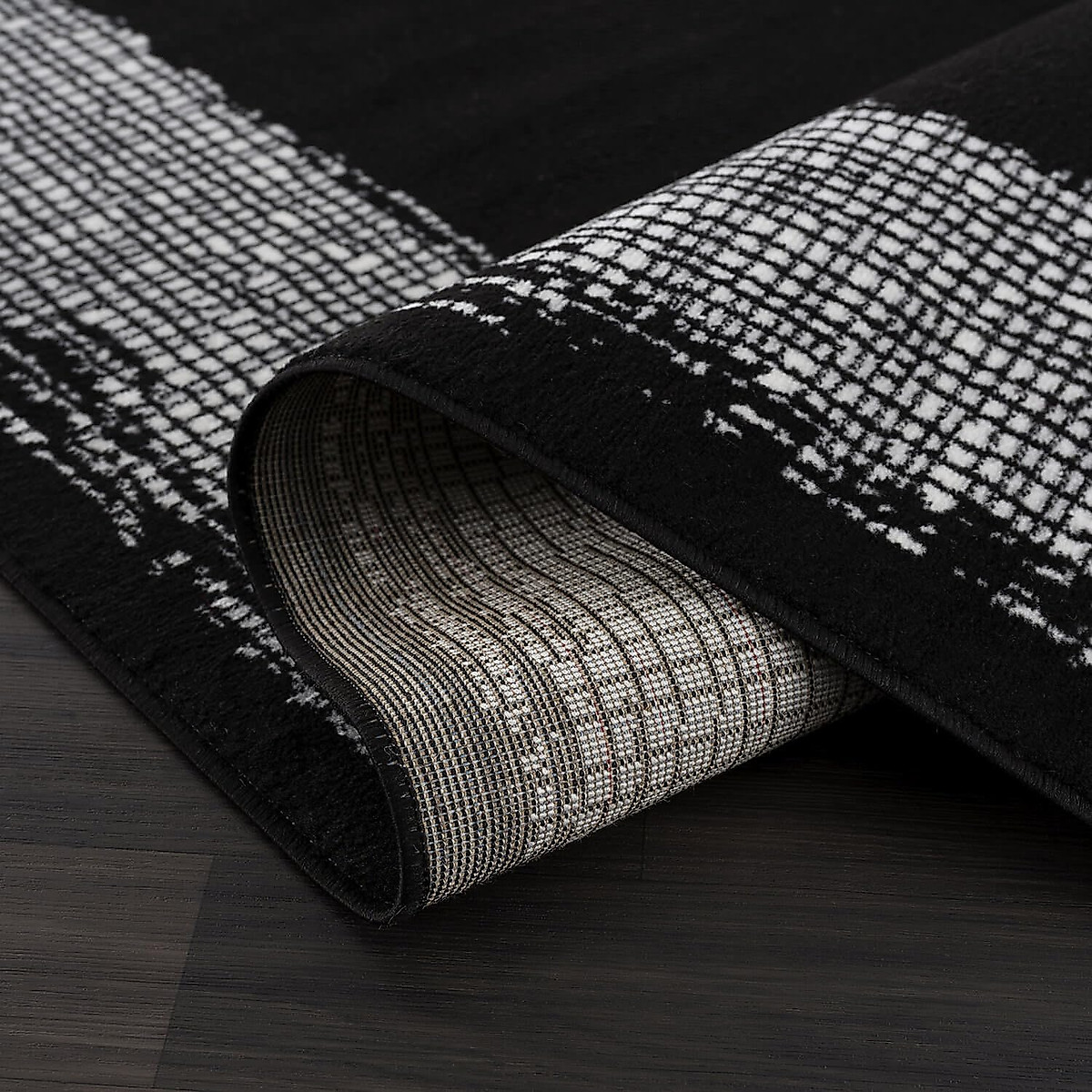 CAMILSON Modern Area Rug 5x7 Black Rugs Solid Color Bordered Design for Living Room Bedroom Easy-Cleaning Non-Shedding Indoor Carpet Alfombras para Salas Modernas (5 x 7 Black and Cream)