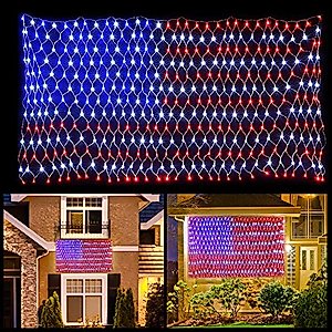 Joiedomi 420 LED American Flag Lights Outdoor, Waterproof Light Up US Flag Net Lights Christmas Decorations for Roof Camper, Yard, Garden, Independence Day, July 4th, National Day, Holiday, Party