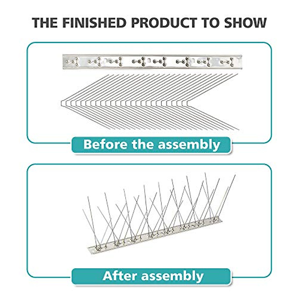 KKY Bird Spikes Stainless Steel Base, Metal Bird Repellent Nail Fence Kit, Can Be Used to Stop Pigeons and Other Small Birds, Covering 10.8 Feet (Without Pushpins) 10 Packs.