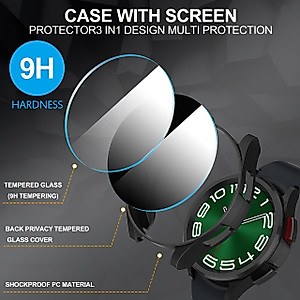Suoman 4+4 Pack for Samsung Galaxy Watch 6 Classic 47mm Case,Privacy and HD Screen Protector Combination,All-Round PC Matte Protective Cover Bumper -Black