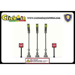 Building Toys 2 Lane Main Road Traffic Light City Town Village Street Stop Sign Bus Stop Post Box Compatible with All Major Brick Brands Educational Toy Ages 4+ 1:64 (3 Street Lights 2 Stop Signs)