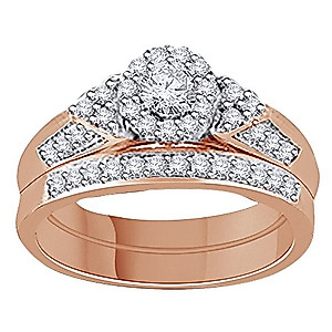 AFFY Round Cut Cubic Zirconia Wedding Engagement Ring in14k Rose Gold Over Sterling Silver (0.33 Cttw)