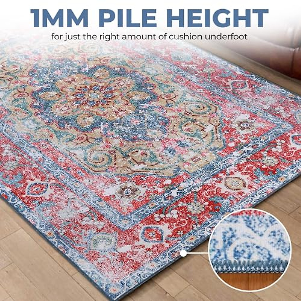 Superior Indoor Large Area Rug, Non-Slip Backing, for Kids or Pets, Entryway, Living Room, Kitchen, Dorm, Bedroom, Hallway, Machine Washable, Floor Cover, Rustic, Tanager Collection, 10' x 14', Red