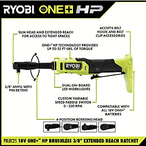 RYOBI - ONE+ HP 18V Brushless Cordless 3/8 in. Extended Reach Ratchet (Tool Only) - PBLRC25B