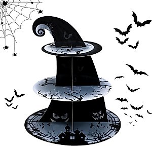 Zopeal 3 Tier Halloween Cupcake Stand The Nightmare Cardboard Cake Stand Tower Halloween Pumpkin Bat Scary Party Cupcake Serving Tray Dessert Tower for Halloween Carnival Party Decoration Supplies