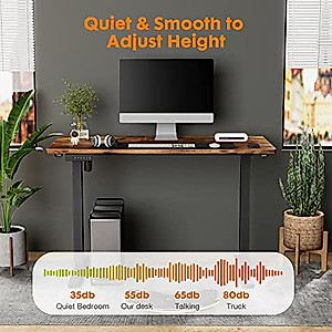 Sweetcrispy Height Adjustable Electric Ergonomic Design 55 x 24 Inch, Sit Desk with Splice Board, Standing Table Black Frame/Rustic Brown Desktop for Home Office, 4824in-2 Drawers