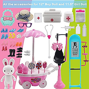 EuTengHao 90Pcs Doll Clothes and Accessories for 11.5'' Girl Doll and 12'' Boy Doll Doctor Nurse Playset Includes 25 Clothes Lovers Outfit 28 Shoes Ice Cream Truck Medical Equipment for 12 Inch Dolls