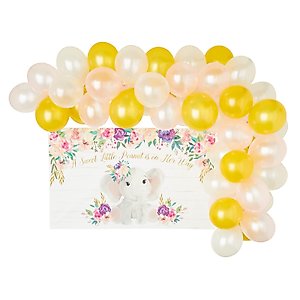Sparkle and Bash 80 Pieces Elephant Baby Shower Decorations for Girl, Balloon Kit and 5x3 Backdrop (White, Pink, Gold)