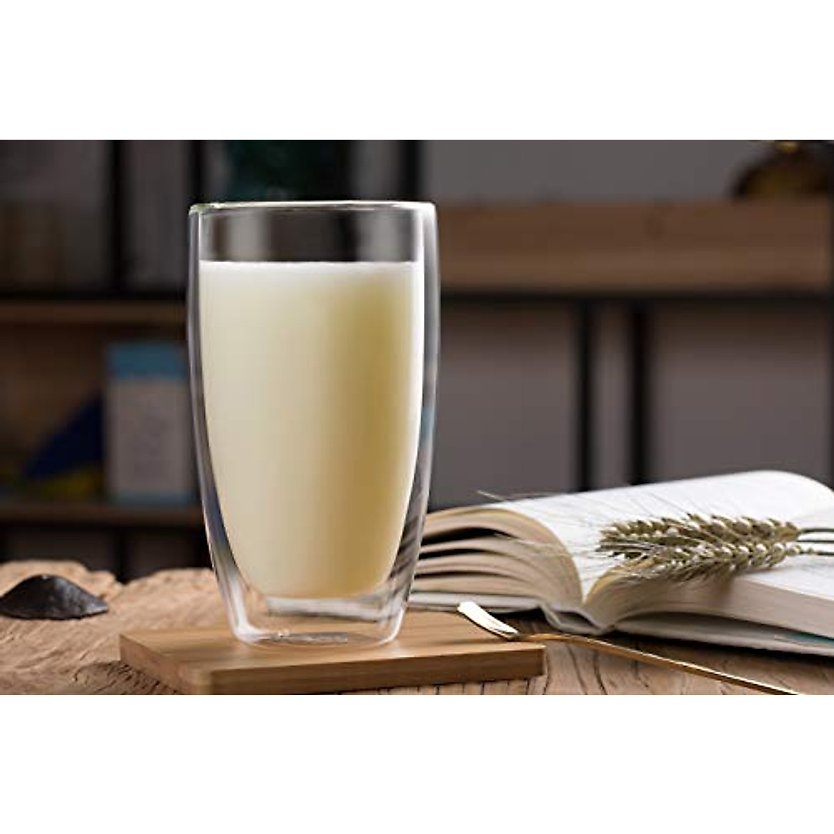 CNGLASS Double Wall Thermo Glass Cup 13.5 oz,Insulated Glass Coffee Set of 2