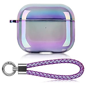 AirPods 3 Case Cover, AIRSPO AirPods 3rd Generation Case Women Clear Lasher Hard PC Protective Case Colorful Skin Compatible with Apple AirPods 3 Case with Keychain (Glittery Purple)