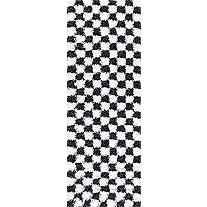 Hauteloom Atira Checkered Shag Area Rug - Checkboard Design - High Pile Fluffy Shaggy Touch - Square Tiles - Kids Room, Nursery, Living Room Shaggy Carpet - Black, White - 5'3" x 7'3"