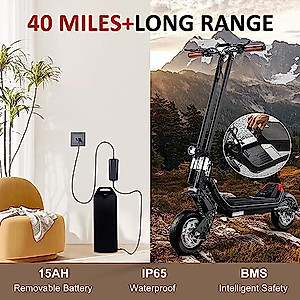 Riding'times Dual Motor Electric Scooter with Smart APP - 2400W Brushless Hub Motor, 20Ah Removable Battery Up to 37Mph & 60 Miles, 11" Knotty Tire Off Road All Terrain Electric Scooter (1200W, 15AH)