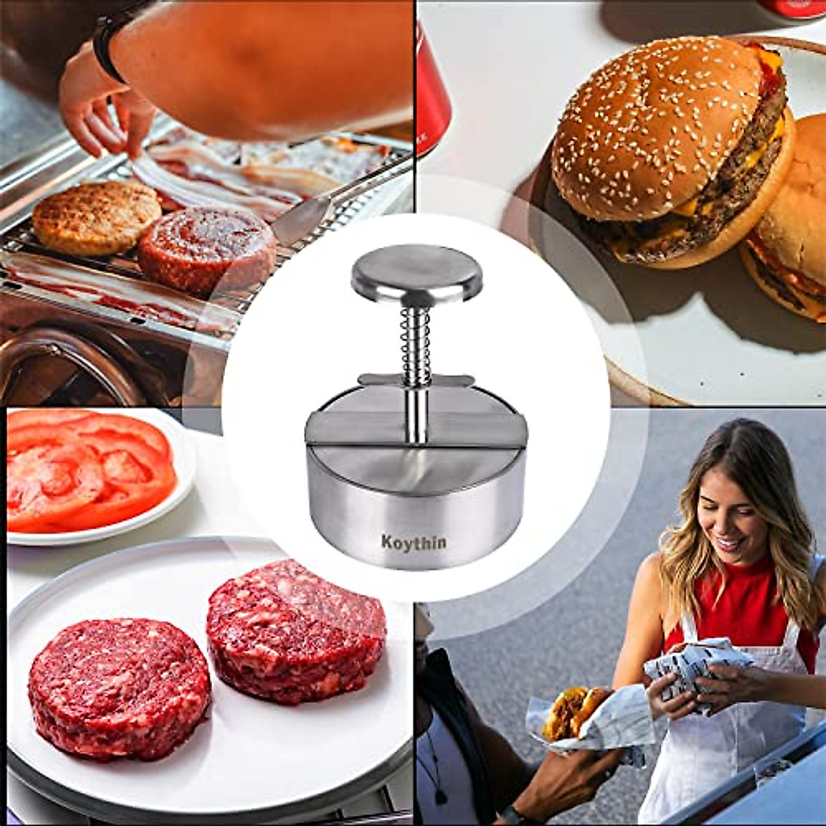 Koythin Burger Press, Adjustable Hamburger Patty Maker, Non Stick Patties Making Molds Suitable for Beef, Vegetables, Burgers and Cooking, Ideal for BBQ and Homemade Hamburger (Diameter 11.5cm)