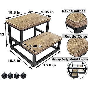 TSTWETO Step Stools for Adults, 2 Step Stool for Kids, Wooden Bed Steps for High Beds, Heavy Duty Wood Bedside Stepping Stool for Kitchen Bathroom, Hold Up to 550 Lbs Capacity-Brown