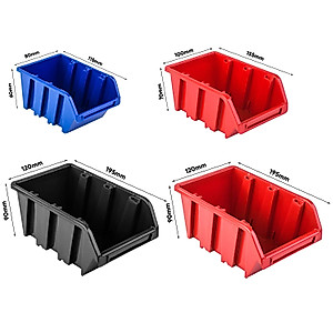 PAFEN Schüttenrega Storage System Workshop Shelving 1728 x 780 mm Wall Shelf with Tool Holder and 64 Stacking Boxes Wall Plates (Red/Blue/Black)