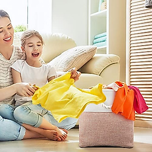 9 Pieces Cube Storage Bins 11 x 11 x 11 Inch Fabric Storage Cubes Basket Cube Storage Organizer Bins Baskets for Cube Storage Collapsible Storage Bins White and Pink for Closet Shelves, Clothes Toys