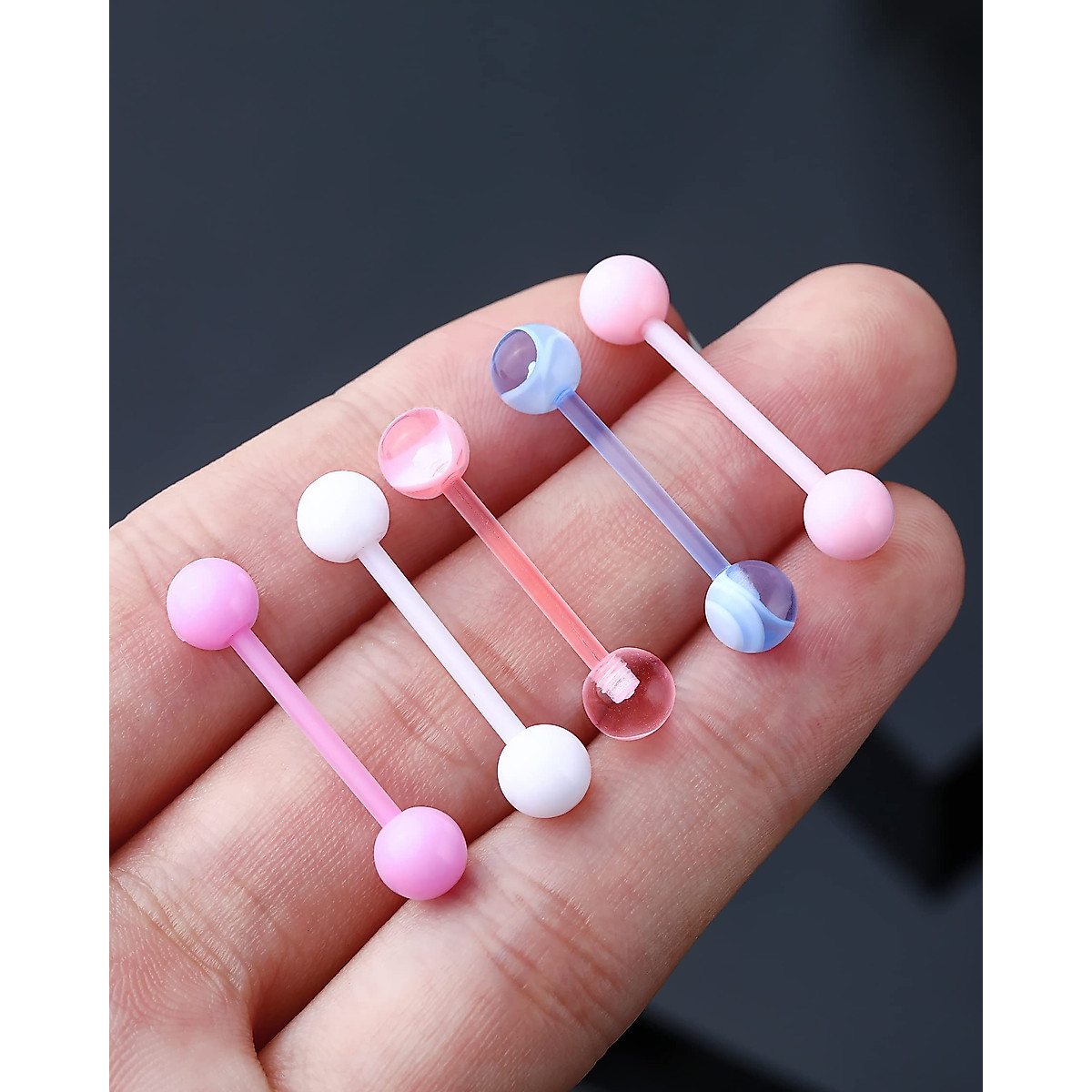 Jewseen 5PCS Tongue Barbells 14G Acrylic tongue piercing jewelry Candy Color tounge bars tongue piercing jewelry tongue rings for women
