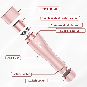 Facial Hair Remover for Women, Smity Waterproof Hair Removal Women's Painless Peach Fuzz Trimmer Shaver with 1 Extra Replacement Head