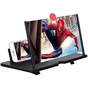 12 inch Screen Magnifier, 3D Smart Mobile Phone Screen Amplifier with Foldable Holder Stand for Any Smart Phone to Watch Your Movies and Videos, Black, F3