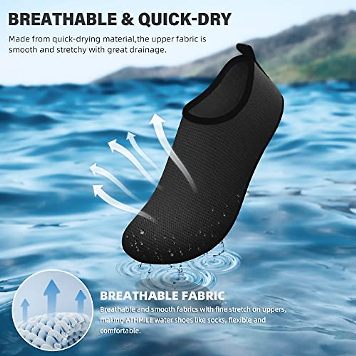 ATHMILE Water Shoes Women Men Barefoot Aqua Socks Quick-Dry for Beach Swim Pool Yoga Camping Cruise Surf Sport