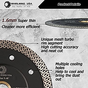 Whirlwind USA LCPM 7",Super Thin Premium Continuous Rim Tile Saw Diamond Blades,for Cutting Porcelain Tiles Granite Marble Ceramics (7 inch)