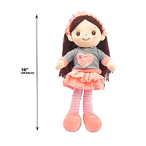 Linzy Toys, Peach 16" Jane Rag Doll, Sleeping Cuddle Buddy for Toddlers, Infants and Babies, Muñecas de trapo para niña, First Doll for Kids, Safe for All Ages.