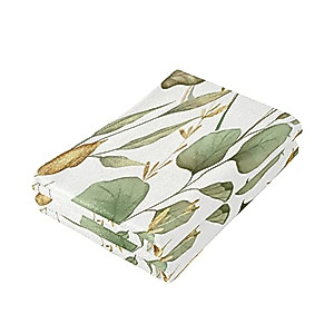 Kigai Green Gold Leaves Hand Towels Set of 2, Highly Absorbent Soft Towel Decorative Hand Towel for Kitchen and Bathroom 14x28 Inch