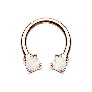 Rose Gold Prong Set Opal Glitter WildKlass Horseshoe Circular Barbell (16 GA (1.2mm))