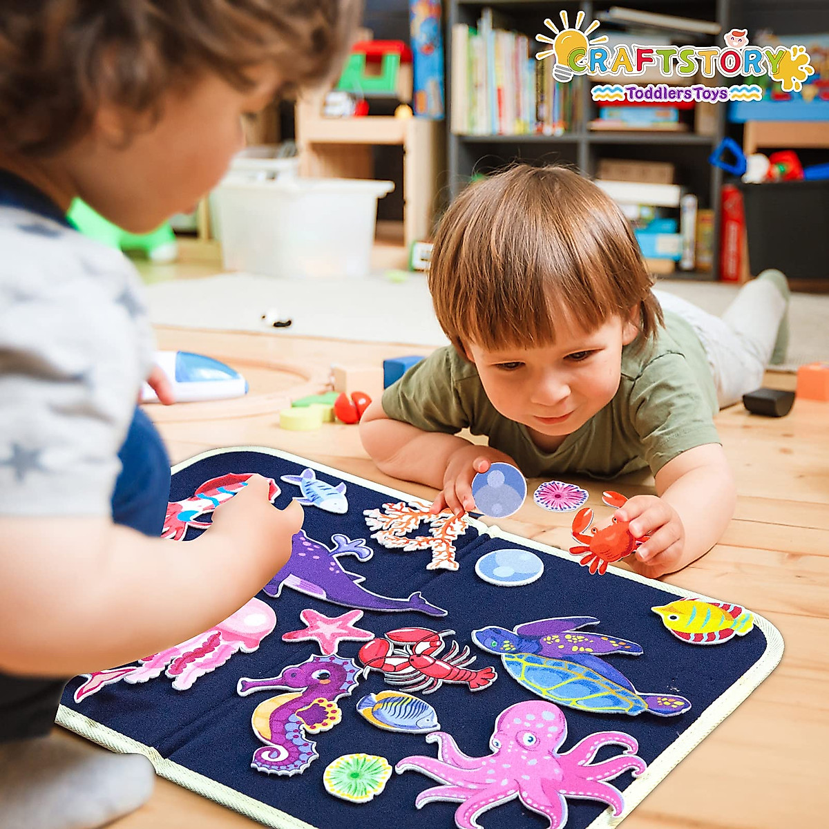 Craftstory Ocean Animals Travel Felt Board for Toddlers Preschool Learning Activities 32 Pieces Sea Sensory Board Toys for Classroom Arts and Crafts